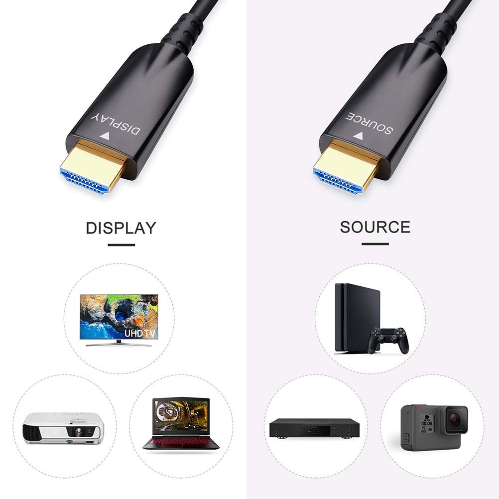 DTech 75ft Fiber Optic HDMI Cable with 4K 30Hz and 1080p 60Hz HD Video 3D ARC HDCP CEC High Speed Supported (75 Feet, Black) compatible with DVD Player, computer monitor, gaming console, TV
