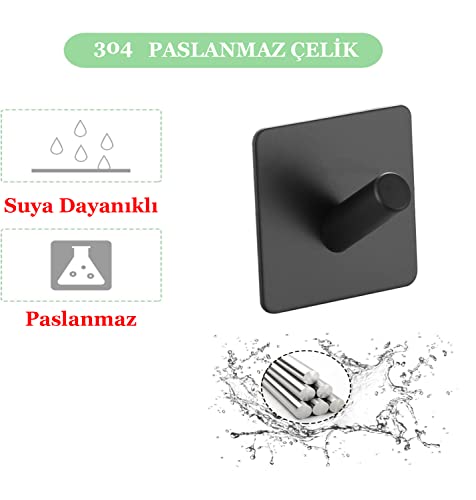 Adhesive Hooks - 5 Pack Heavy Duty Wall Hooks Waterproof Stainless Steel Hooks for Hat Towel Robe Hooks Rack Wall Mount - Bathroom Kitchen Home Hotel Office Cabinet and Bedroom Matte BLACK02