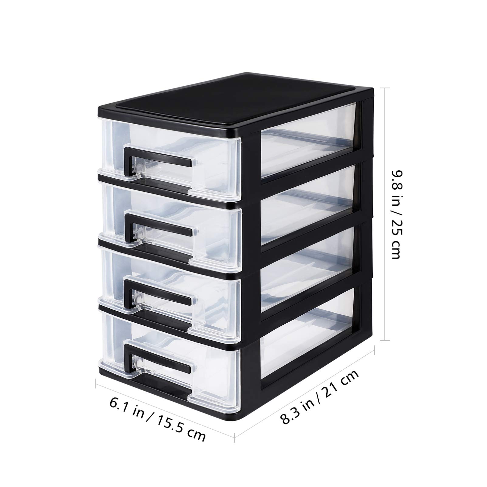 4 Drawer Desktop Storage Organizer,Plastic Containers Storage Organizer Dresser Organizer Home Dresser (Black and Transparent)