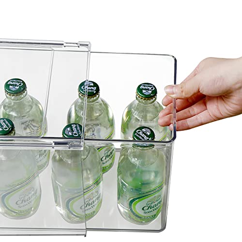 4 Pack Refrigerator Organizer Bins with Pull-out Drawer, Large Stackable Fridge Drawer Organizer Set with Handle, BPA-free Drawable Clear Storage Cases for Freezer, Cabinet, Kitchen, Pantry Organizati