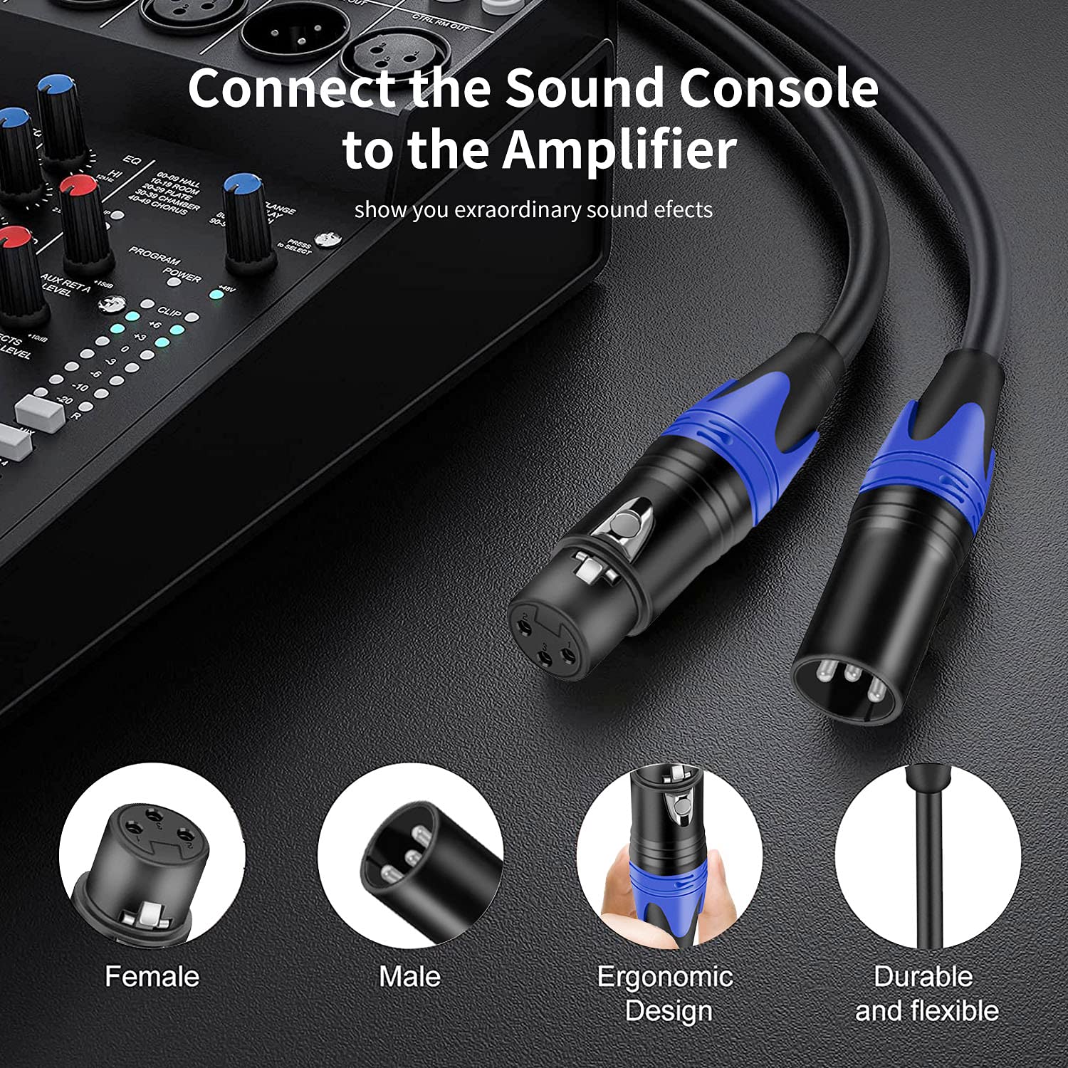 AuxLink XLR Cable 50ft 2 Pack, XLR Microphone Cable Male to Female, Balanced XLR Cable Suitable for Preambles, Speaker Systems, Radio Station and More