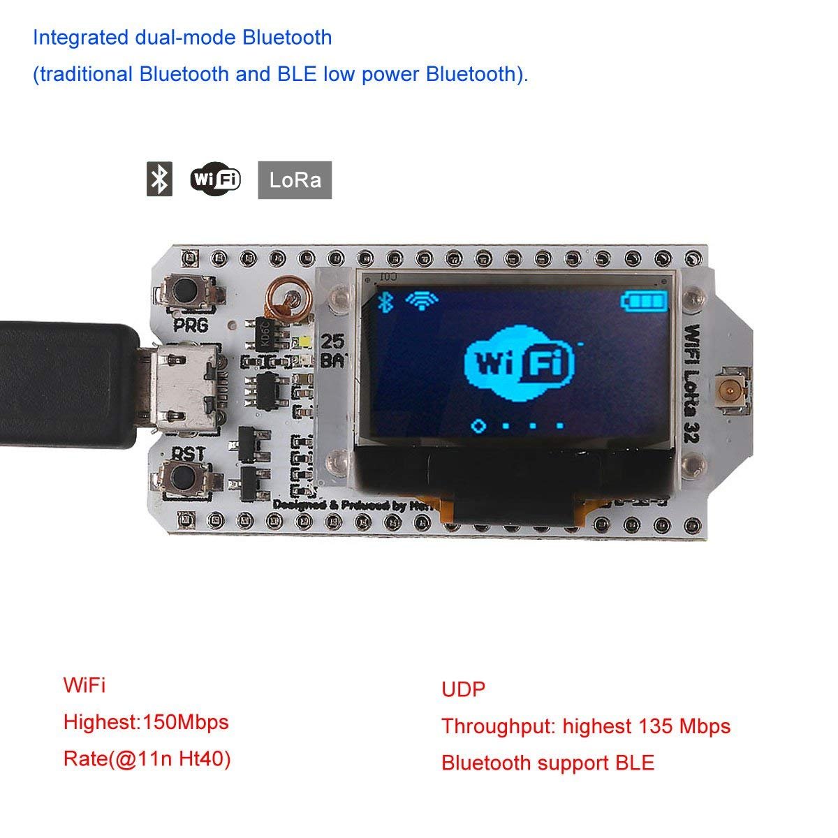 Hailege ESP32 LoRa SX1278 0.96 inch OLED Display Development Board WiFi Bluetooth Dual Core 240MHz CP2102 and 433/470MHz Antenna for Arduino Smart WiFi LoRa 32