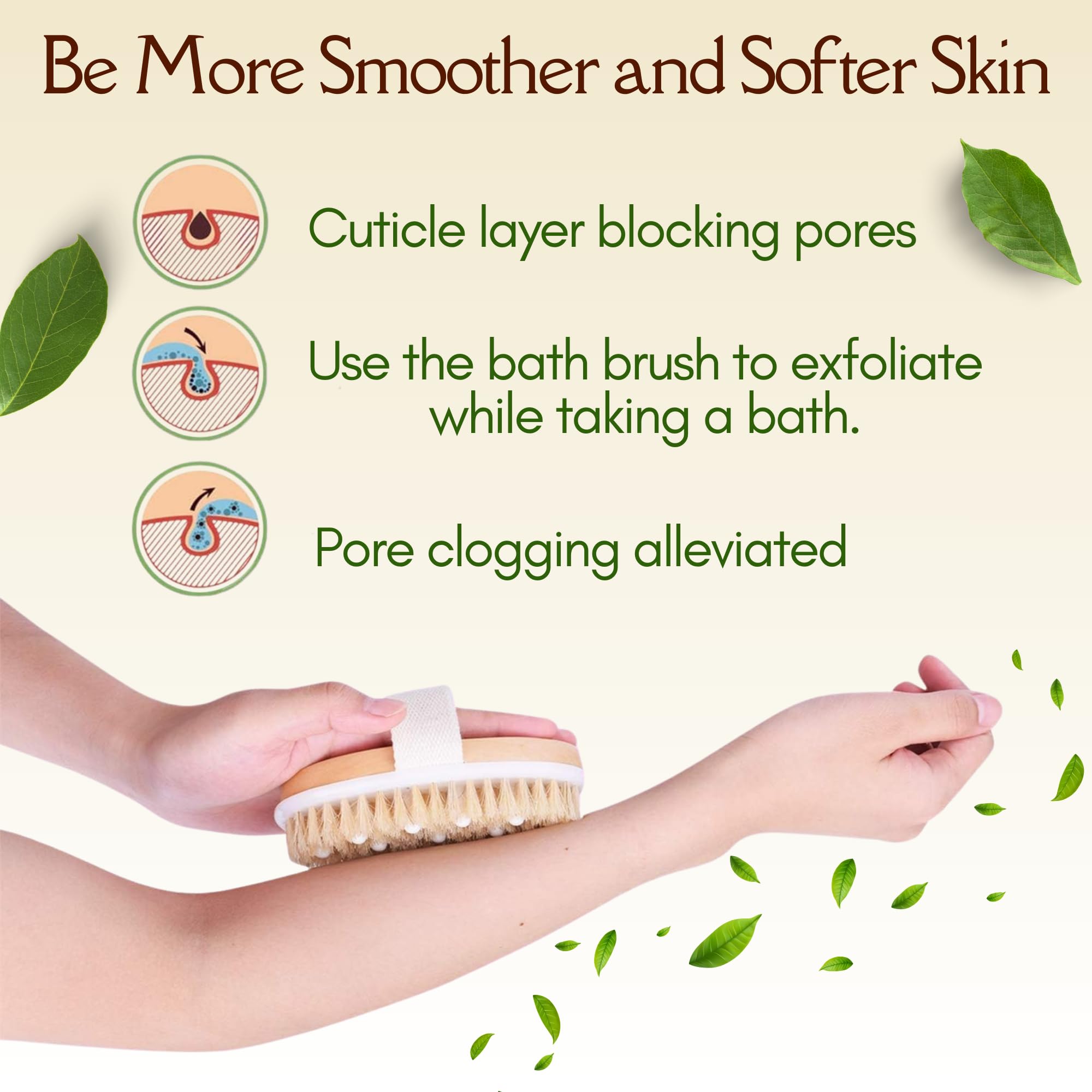 Premium Dry Brushing Body Brush, Best for Exfoliating Dry Skin, Lymphatic Drainage and Cellulite Treatment, Organic Spa Massage Scrub Brush with Soft Boar Bristles, Great Gift for A Glowing Skin