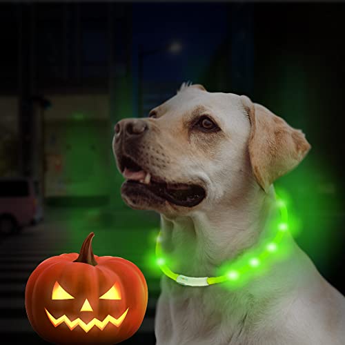 LaRoo LED Light Up Dog Collar, Cutable Silicon USB Rechargeable Glow Light Collar for All Dogs, Waterproof 3-Modes Flashing Dog Collar for Dark Outdoor Training Playing (27.5 inch/70cm)