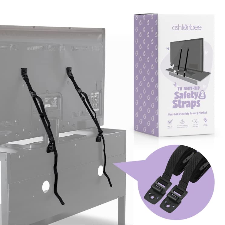 Baby Proof Furniture Safety Straps, Adjustable Wall Anchors and Earthquake Straps for Bookshelf and TV Stand, Baby Safety Products by Ashtonbee, Pack of 2