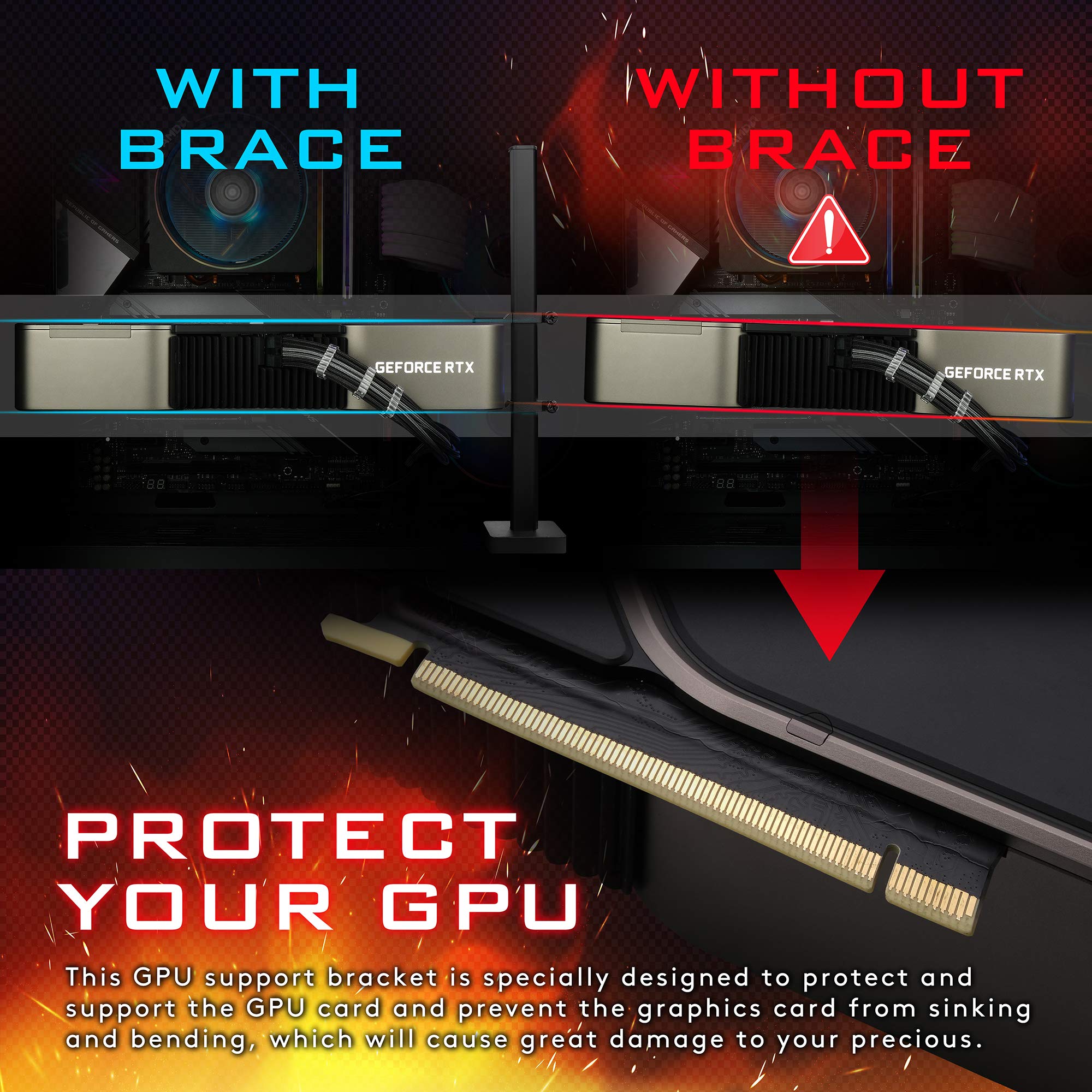 EZDIY-FAB Graphics Card GPU Brace 5V 3Pin ARGB,Support Video Card Sag Holder Holster Bracket, Anodized Aluminum (Black)