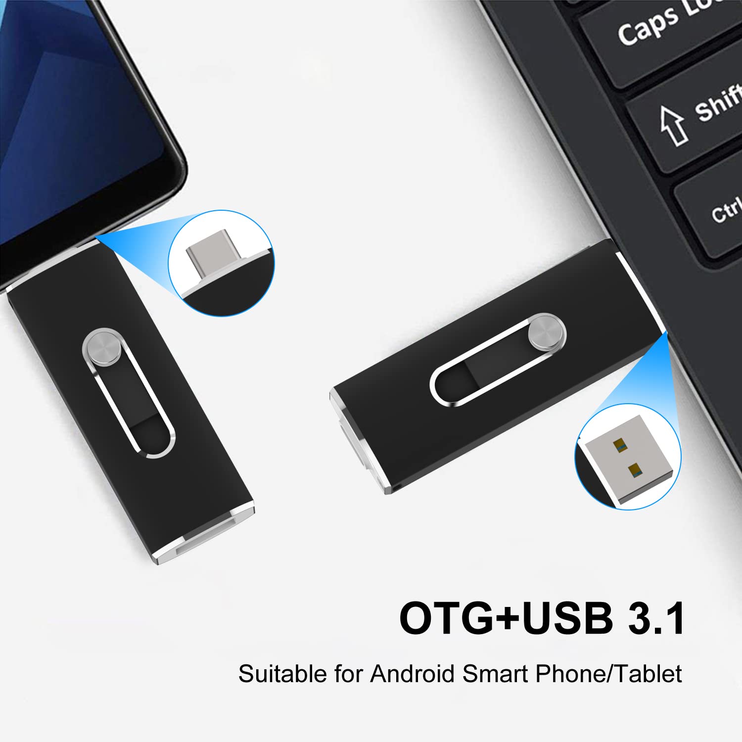 JOIOT 128GB USB C Flash Drive Dual USB 3.2 Flash Drive Type C + USB A Portable Type-C Flash Drive 2-in-1 USB-C Thumb Drive for Smartphone Tablet Computer Mac iPhone