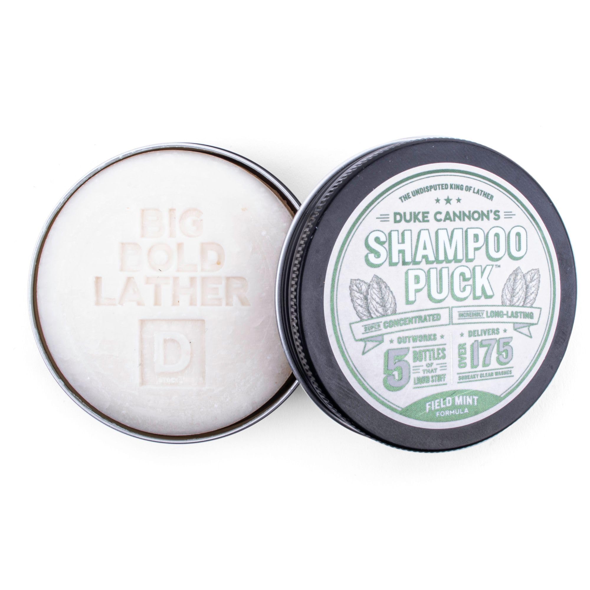 Duke Cannon Men's Shampoo Puck, Field Mint - Big Lather, Eucalyptus Peppermint Fragrance, Argan Oil & Oat Kernel Protein, 4.5 oz.