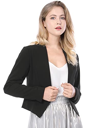 Allegra K Women Collarless Work Office Business Casual Cropped Blazer Small Black