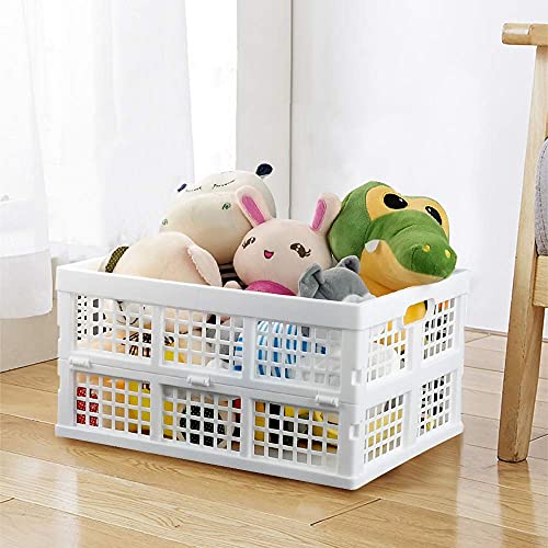 Sosody 34 L Large Collapsible Plastic Storage Crates, Folding Storage Baskets Stackable, White, 4 Packs