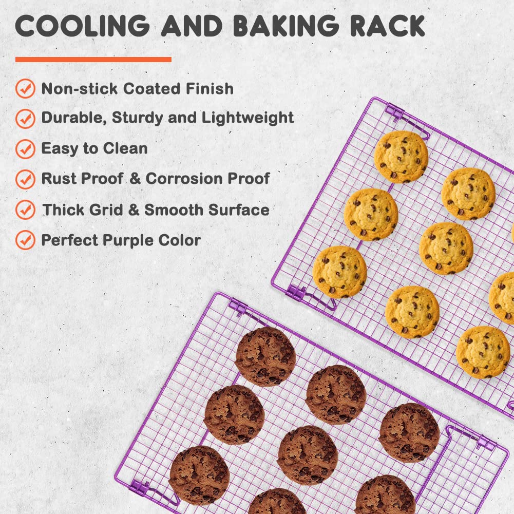2-Tier Stackable Cooling Rack for Baking, Wire Steel Collapsible Oven and Dishwasher Safe Cookie Racks for Cooking Roasting Broiling Grilling Pizza Cake Bread, Fit Half Sheet Pan