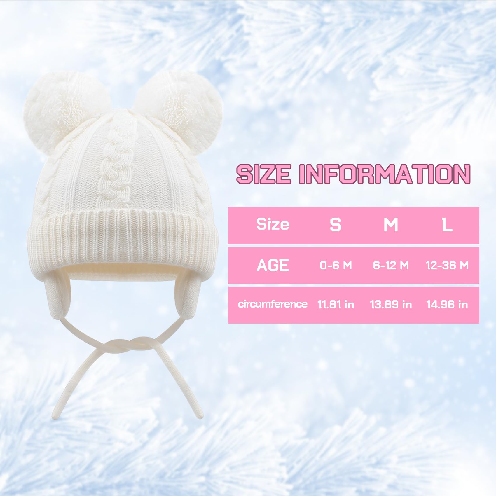 Duoyeree Baby Beanie with Pom-pom Ears Newborn Earflap Hat for Toddler Boys Girls