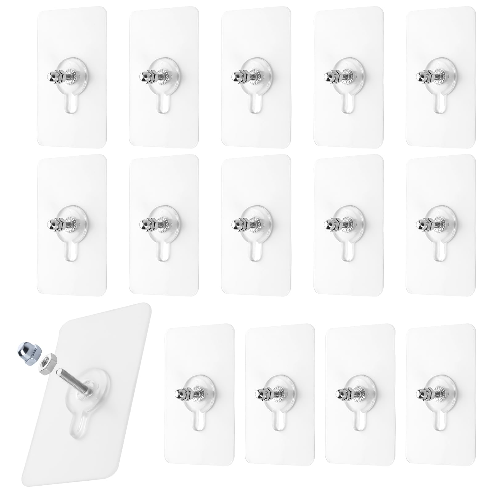 20pcs Adhesive Wall Hooks, Wall Hooks for Hanging Heavy Duty Transparent Self Adhesive Wall Mount Screw Hooks Seamless Wall Hangers Without Nails for Bathroom Kitchen Home Room Door