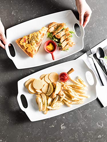 LAUCHUH Serving Platter with Handle Extra Large Porcelain Serving Tray Large Turkey Platter Perfect for Party Display 15.75-Inch, Dishwasher and Oven Safe, Set of 2, White