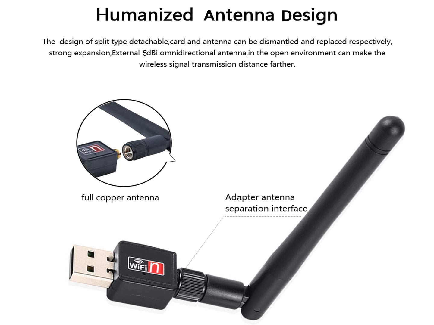 OSGEAR USB WiFi Adapter for PC 150Mbps Wireless Network Card Dongle 802.11N 2.4GHz with High Gain Antenna with Windows 10 8 7 XP Mac Linux Driver Support
