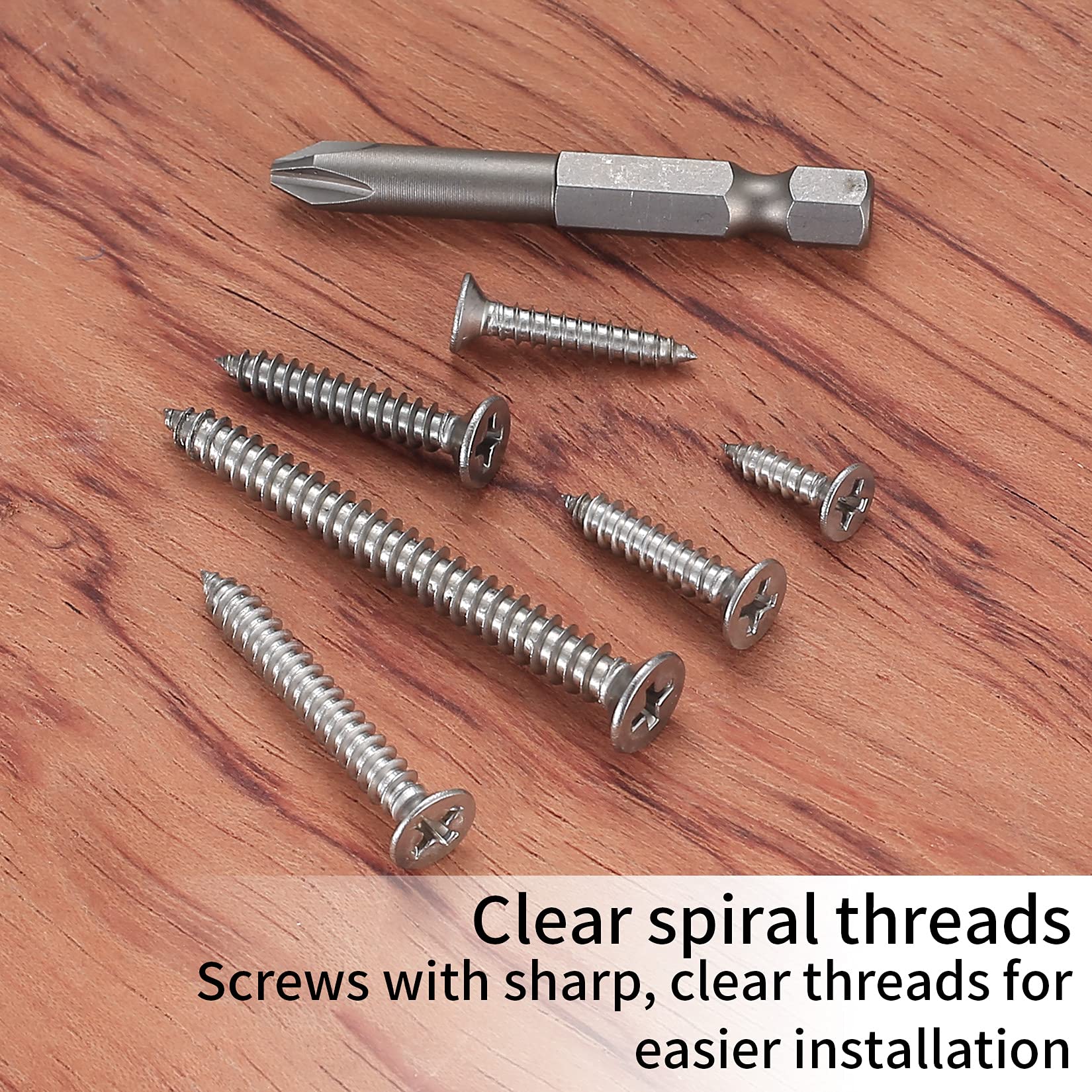 300 Pcs Self Tapping Screws Assortment Set, M3.5/M4.2/M4.8 Phillips Drive Wood Screws, Stainless Steel Round Flat Head Sheet Metal Screws Assortment Kit