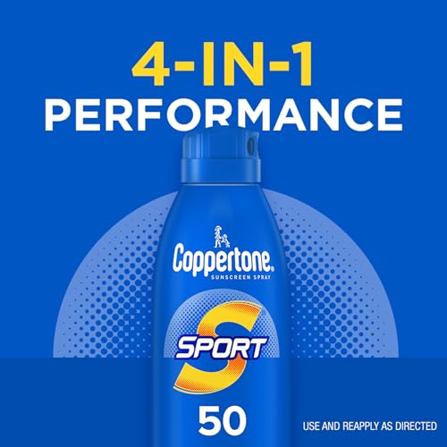 Coppertone Sport Sunscreen Spray SPF 50, Water Resistant Spray Sunscreen Pack, 5.5 Oz, Pack of 2 (Packaging May Vary)