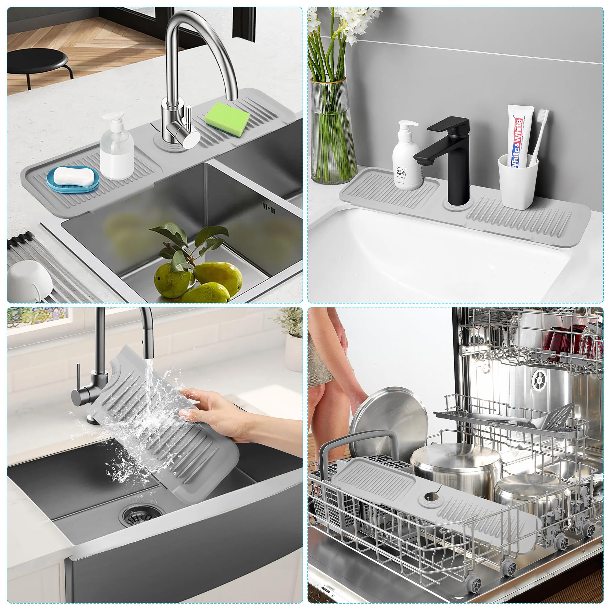 24 Inch Longer Kitchen Sink Splash Guard,Silicone Mat for Faucet 5° Slope Draining Mat for Kitchen Sink Faucet Drying Mat Drip Mat Protectors for Kitchen Sink(Grey 24.0" x 5.5")