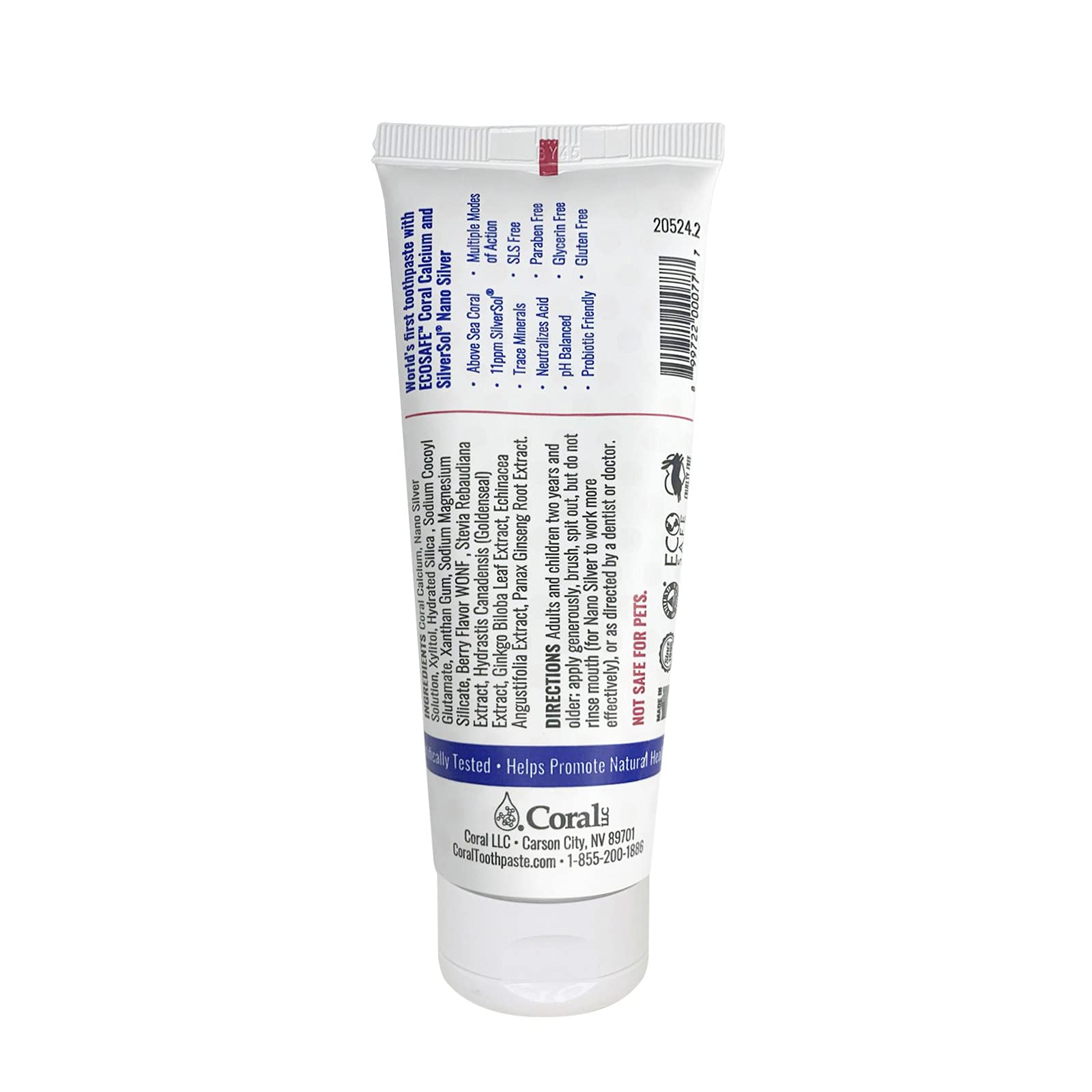 Coral Nano Silver Bubble Berry Kids Toothpaste, Natural Fluoride Free Teeth Whitening Toothpaste, Coral Calcium Nano Silver Infused SLS Free - 4 Ounces (2 Pack)