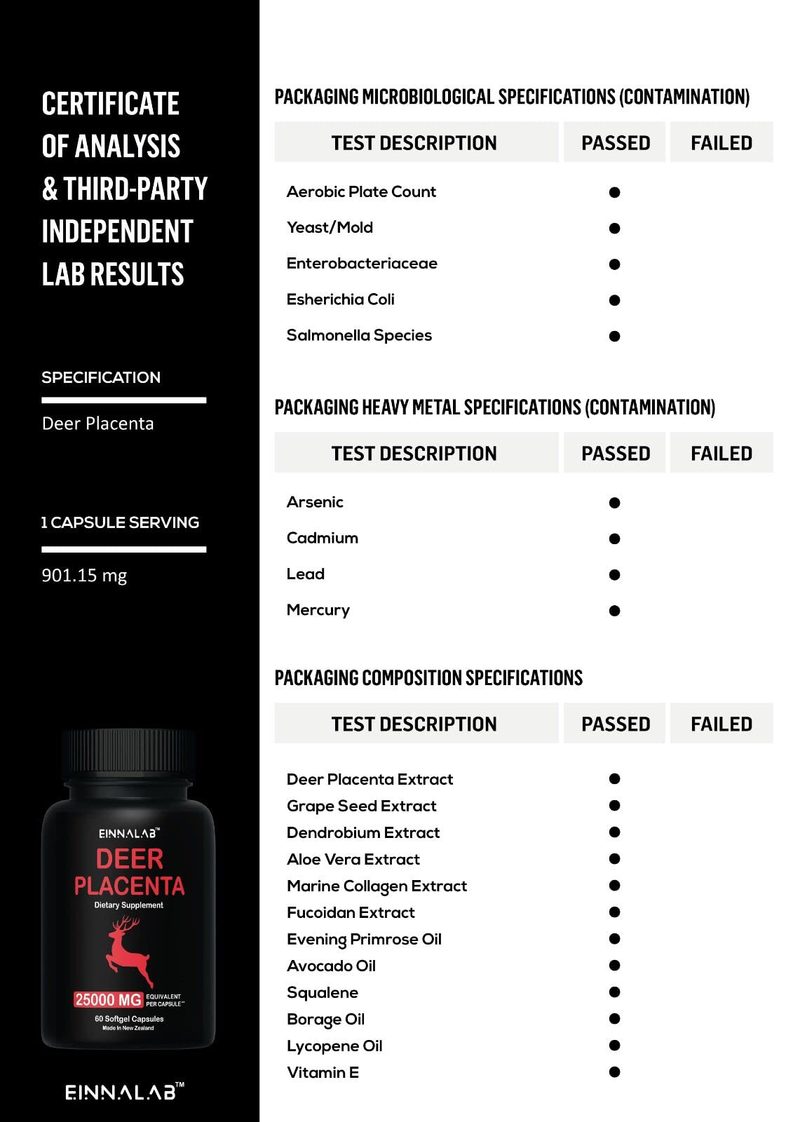 25,000mg Highest Deer Placenta Supplement 60 Capsules - Made in New Zealand