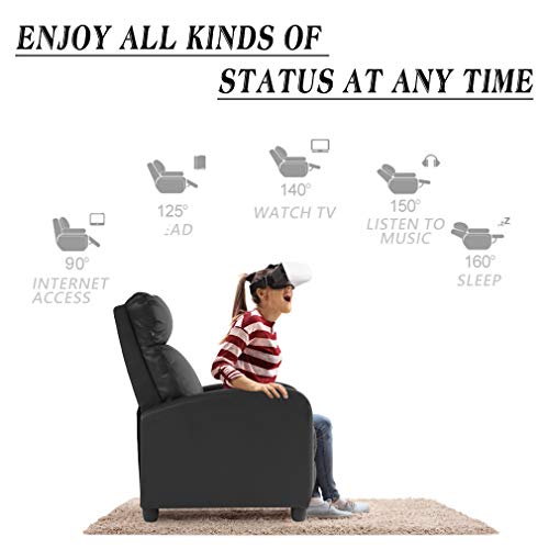 FDW Recliner Chair for Living Room Home Theater Seating Single Reclining Sofa Lounge with Padded Seat Backrest (Black)