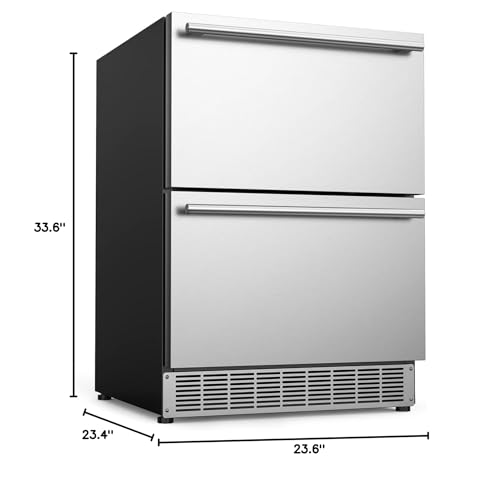 24 Inch Outdoor Drawer Fridge, Under Counter Double Drawer Beverage Refrigerator, 4.9 Cu.Ft. Weather Proof IPX4 Stainless Steel Auto Defrost 34-65℉ Built-in Fridge, ETL & DOE Approved