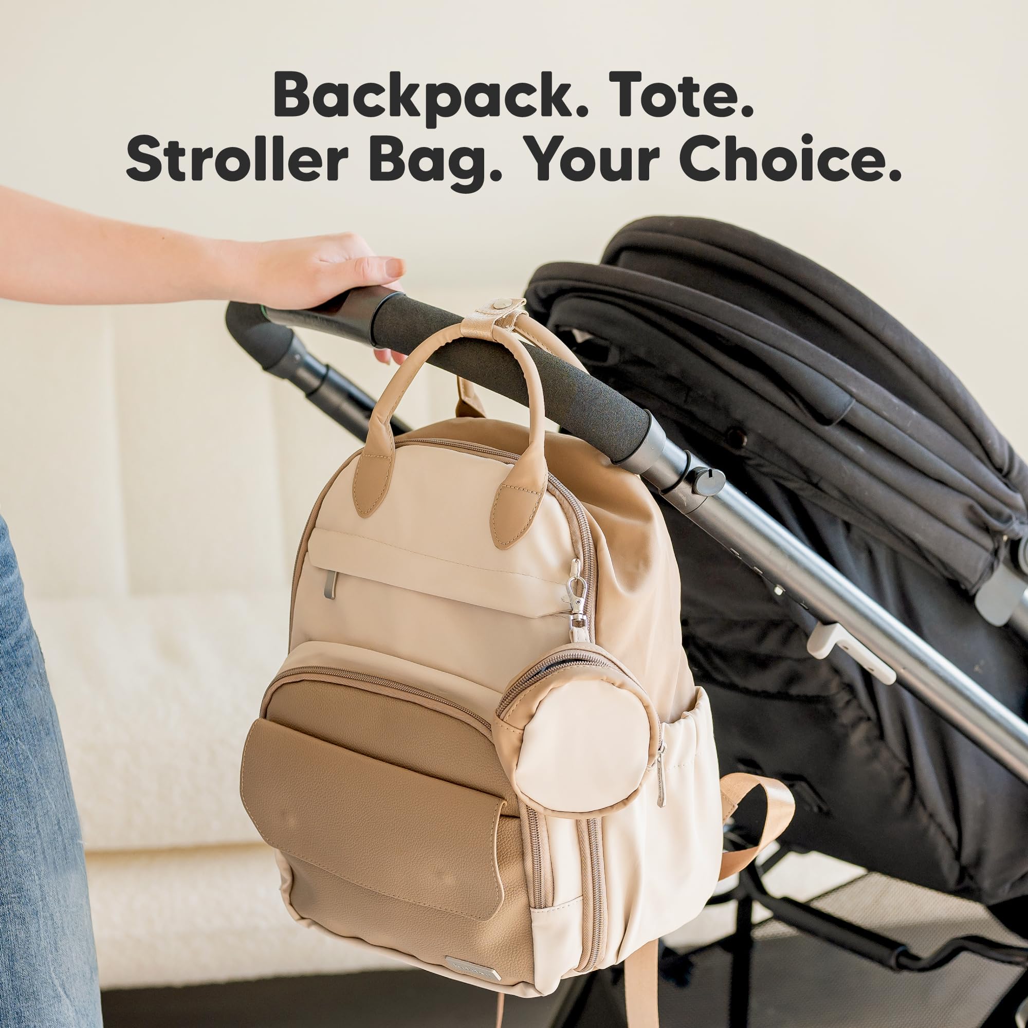 KeaBabies Diaper Bag Backpack - Multifunctional Travel Diaper Back Packs,Maternity Baby Changing Bags, Compact 12L Capacity, PU Leather,Waterproof, Unisex,Stylish Nappy Bag, Diaper Changing Pad(Latte)