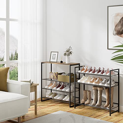 AEPOALUA Shoe Rack, 9-Tier Shoe Organizer, Tall Shoe Storage for Entryway, Closet, Garage, Large Shoe Rack Storage Organizer, Set of 2 5-Tier add 4-Tier Stackable Shoe Shelf, Industrial, Rustic Brown