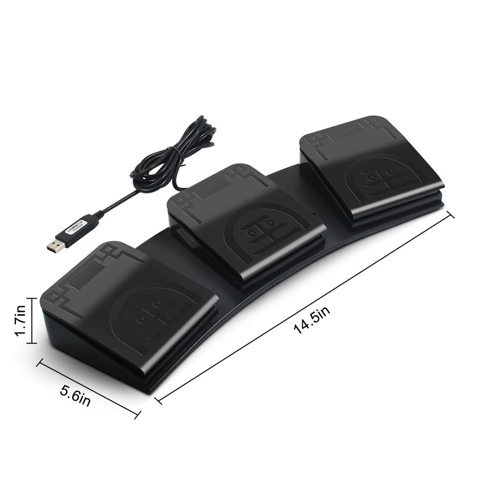 PCsensor USB Foot Pedal PC 3 Key Foot Pedal Customized Foot Switch Programmable Computer Keyboard Mouse for Video Game Control Office Work Sheet Music Page Turner Action Control HID (Photoelectric)