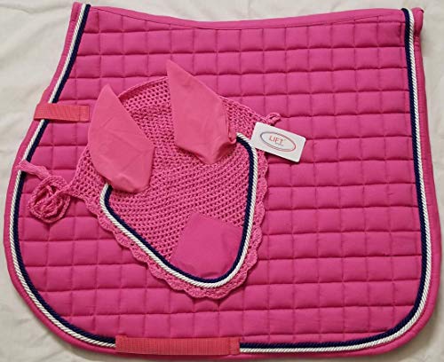 Horse English Saddle PAD with Matching Fly Bonnet with Ear NETS Breathable Cotton Handmade Full Size Stretchable Ears (Purple, Full)