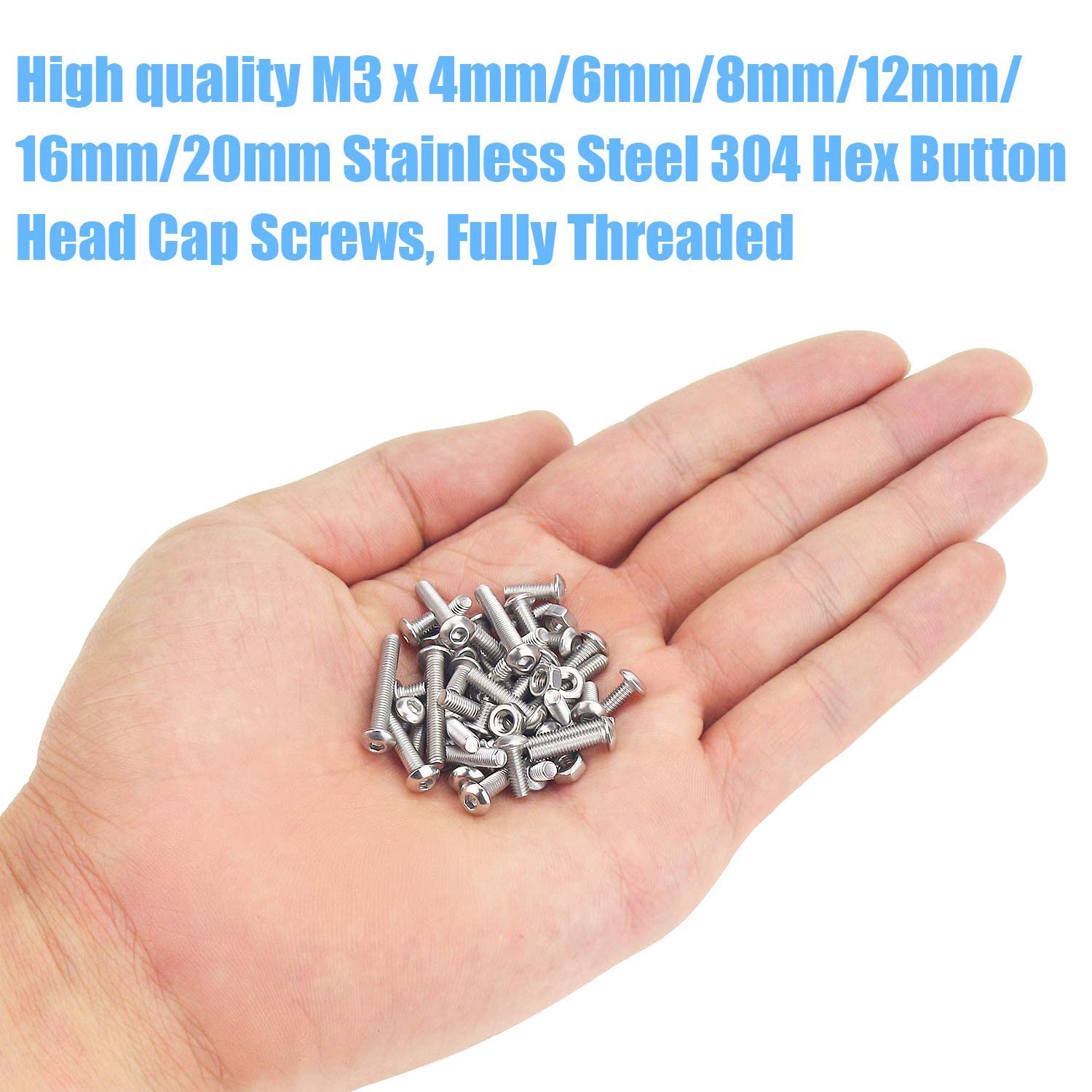 DYWISHKEY 360 Pieces M3 x 4mm/6mm/8mm/12mm/16mm/20mm Stainless Steel 304 Hex Button Head Cap Bolts Screws and Nuts Kit