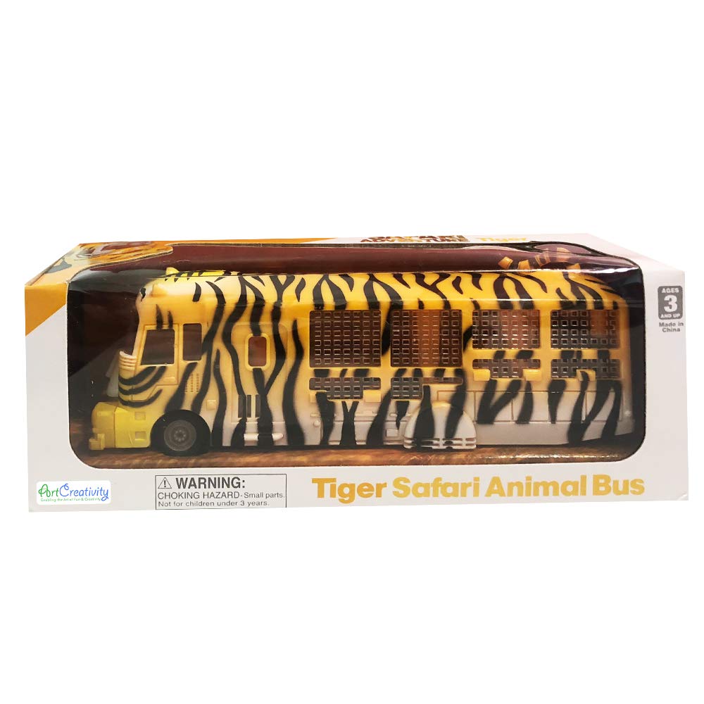 ArtCreativity Pull Back Tiger Safari Animal Bus for Kids, 7 Inch Tiger Design Bus with Pullback Mechanism, Durable Plastic Material, Safari Party Decorations, Best Birthday Gift for Boys and Girls