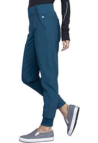 Jogger Scrub Pants for Women 4-Way Stretch with Mid Rise, Cargo Pocket, Superior Performance, and Comfort CK110A, M, Caribbean Blue