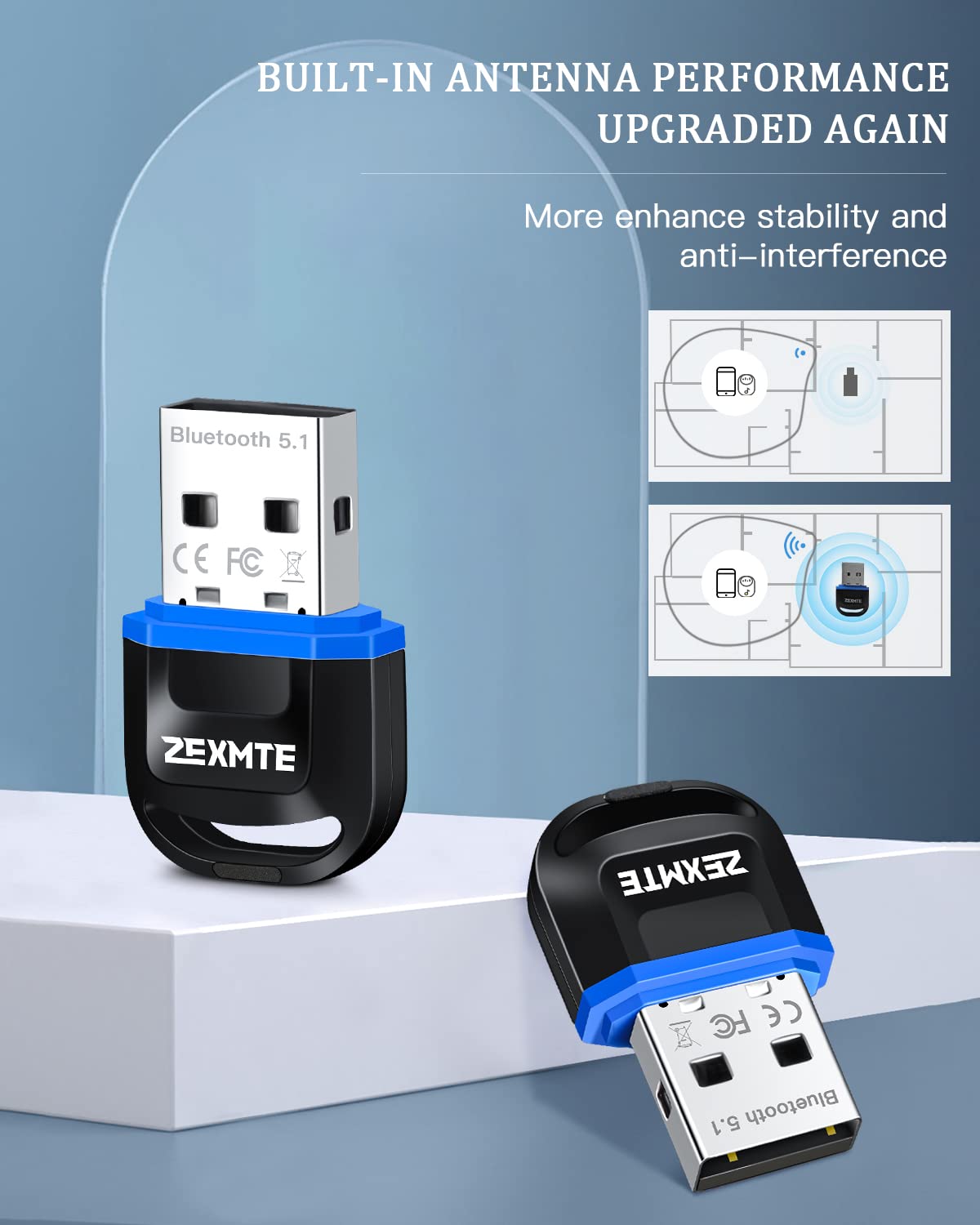 USB Bluetooth Adapter for PC - ZEXMTE Bluetooth Adapter 5.1 EDR,Bluetooth Dongle Receiver for PC Windows 11/10/8/7 - PC to Bluetooth Adapter - Bluetooth USB Adapter for Computer/Laptop