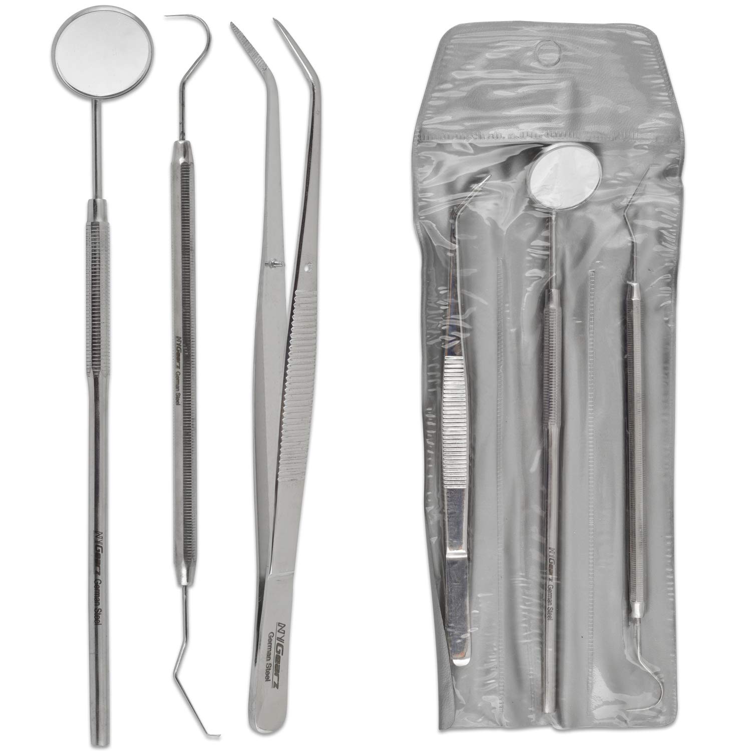 NYGEARZ Dental Examination Basic Instrument Kit Dental Mouth Mirror Tweezers Explorer | Stainless Steel College Teeth Cleaning Tools Plier Lucas Kit