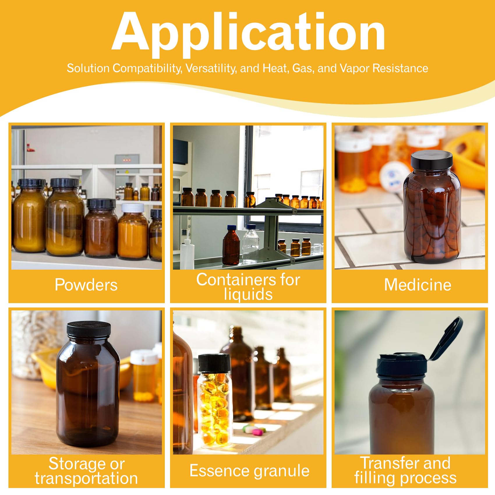 ALWSCI 250 ml 8 oz Amber Glass Wide Mouth Packer Bottle 45-400 Black Ribbed Cap, Diameter 64 mm x 119 mm, Pack of 24