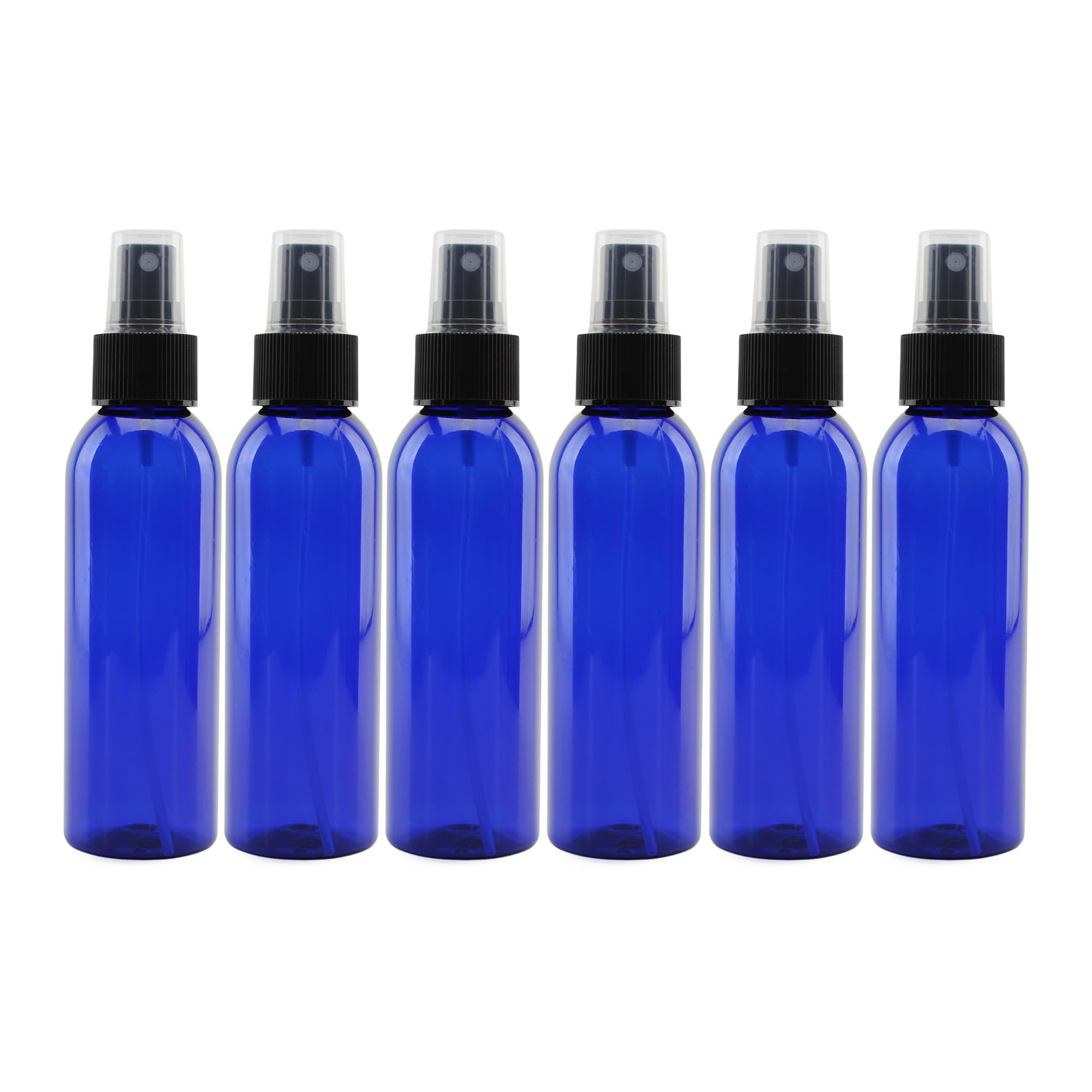Cornucopia 4oz Blue Empty Plastic Refillable PET Spray Bottles w/Fine Mist Atomizer Caps (6-Pack); Sprayers for DIY Home Cleaning, Aromatherapy, Travel, & Beauty Care (4 Ounce, Cobalt Blue, 6)