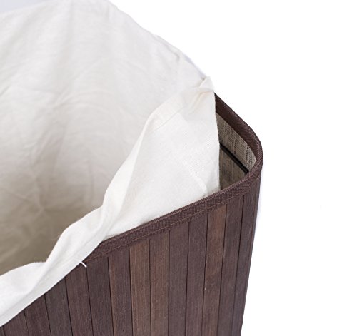 BIRDROCK HOME Double Laundry Hamper with Lid and Cloth Liner - Bamboo - Espresso - Easily Transport Laundry Basket - 2 Section Collapsible Hamper - String Handles
