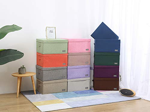 YueYue Foldable Storage Large Clothes Box Fabric,Box Fabric Bin Cube Basket With Lid,Collapsible Boxes Fabric Storage Bins Organizer Cubes Containers With Covers (17.7"/13.8"/9.8") (Pink) 2 Pack