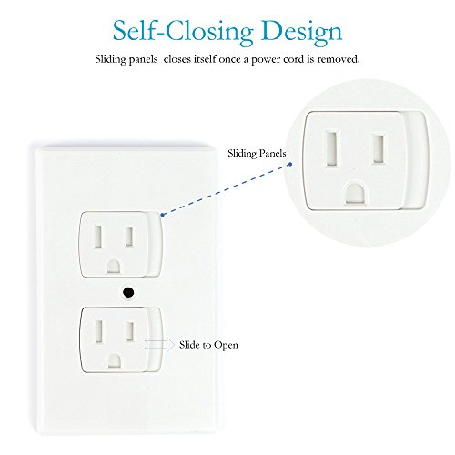 Baby Safety Self-Closing Electrical Outlet Covers | Alternative To Wall Socket Plugs Plate for Child Proofing | Automatic Sliding Guards Kit | House & Kitchen Protection Kit | BPA Free - 12Pack, White