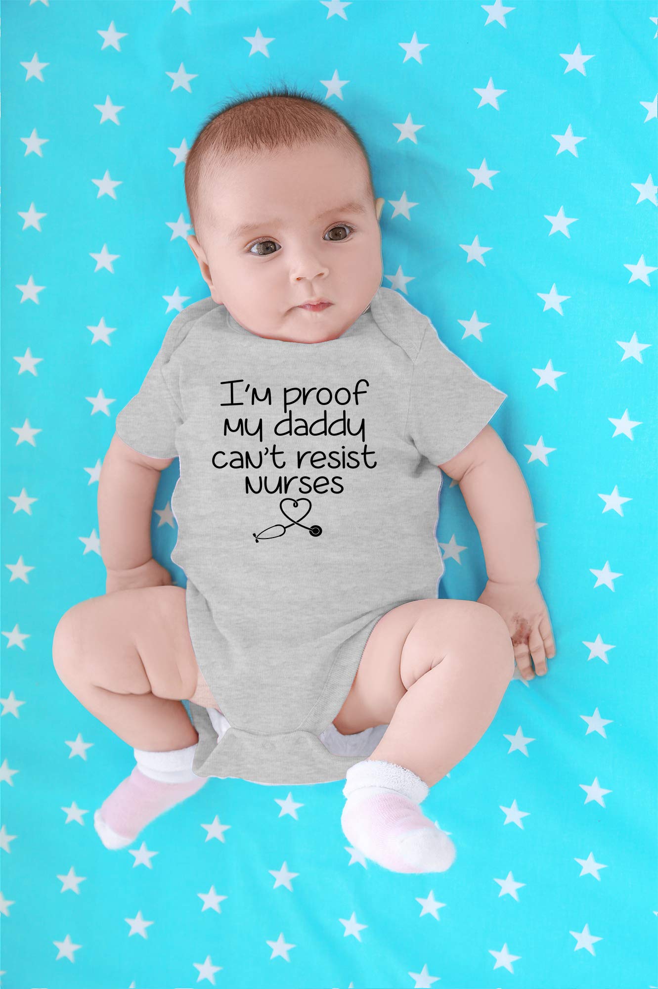 CBTwear I'm Proof My Daddy Can't Resist Nurses Baby Bodysuit Funny Infant Outfit Unisex Comfy Romper (Newborn, Heather Grey)