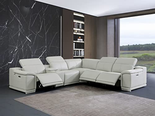 Blackjack Furniture Venice 6 Piece Sectional Sofa with 3-Power Recliners, Features Adjustable Headrest, Lumbar Support, USB and Wireless Charging Station, Extra Large Storage, 1 Console, Light Grey