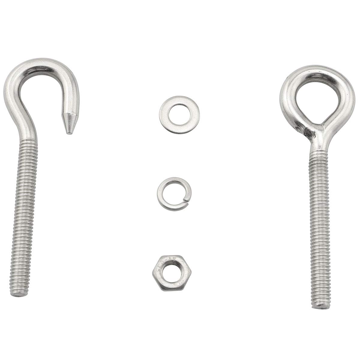 PSCCO 8pcs Stainless Steel Welded Closed Screw Ring Eye Bolts Hook Rod Eye Screw Bolts and Bolts Hook with Nuts and Washers