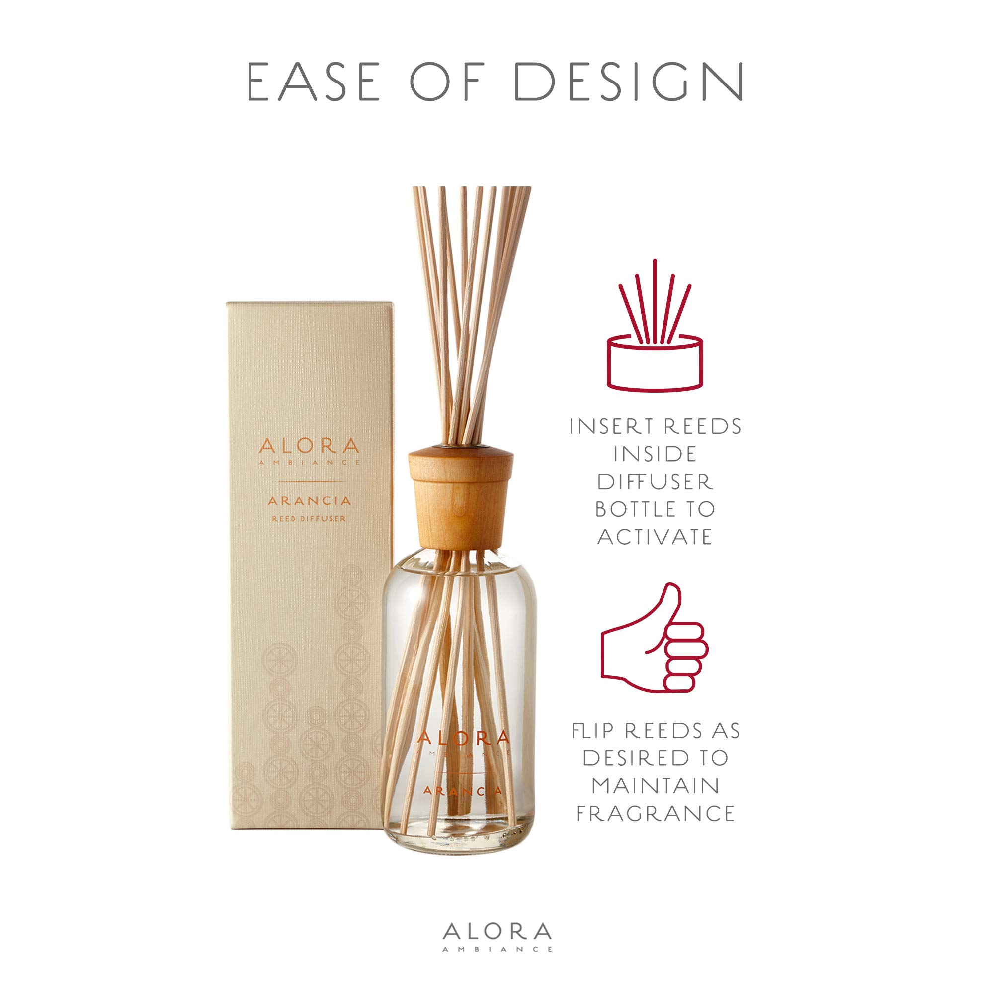 Alora Ambiance Arancia 8 oz Reed Diffuser | Long-Lasting Feminine Citrus Floral Fragrance | Beautifully Designed for Any Space