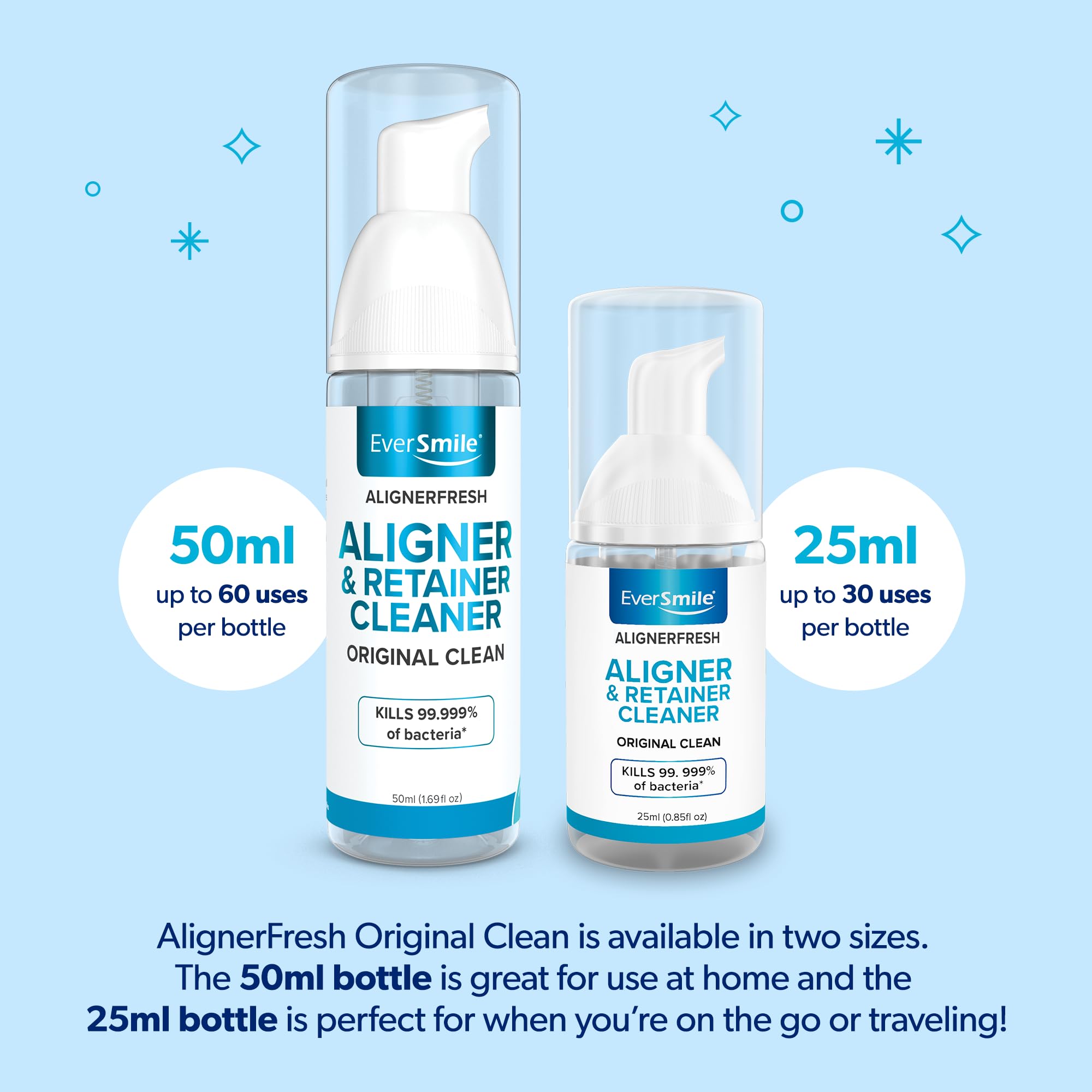 EverSmile AlignerFresh Original Clean Foam – Cleaner Compatible w/Invisalign and All Clear Aligners & Retainers – Eliminates Bacteria, Whitens Teeth, Fights Bad Breath – 50ml (4 Pack)
