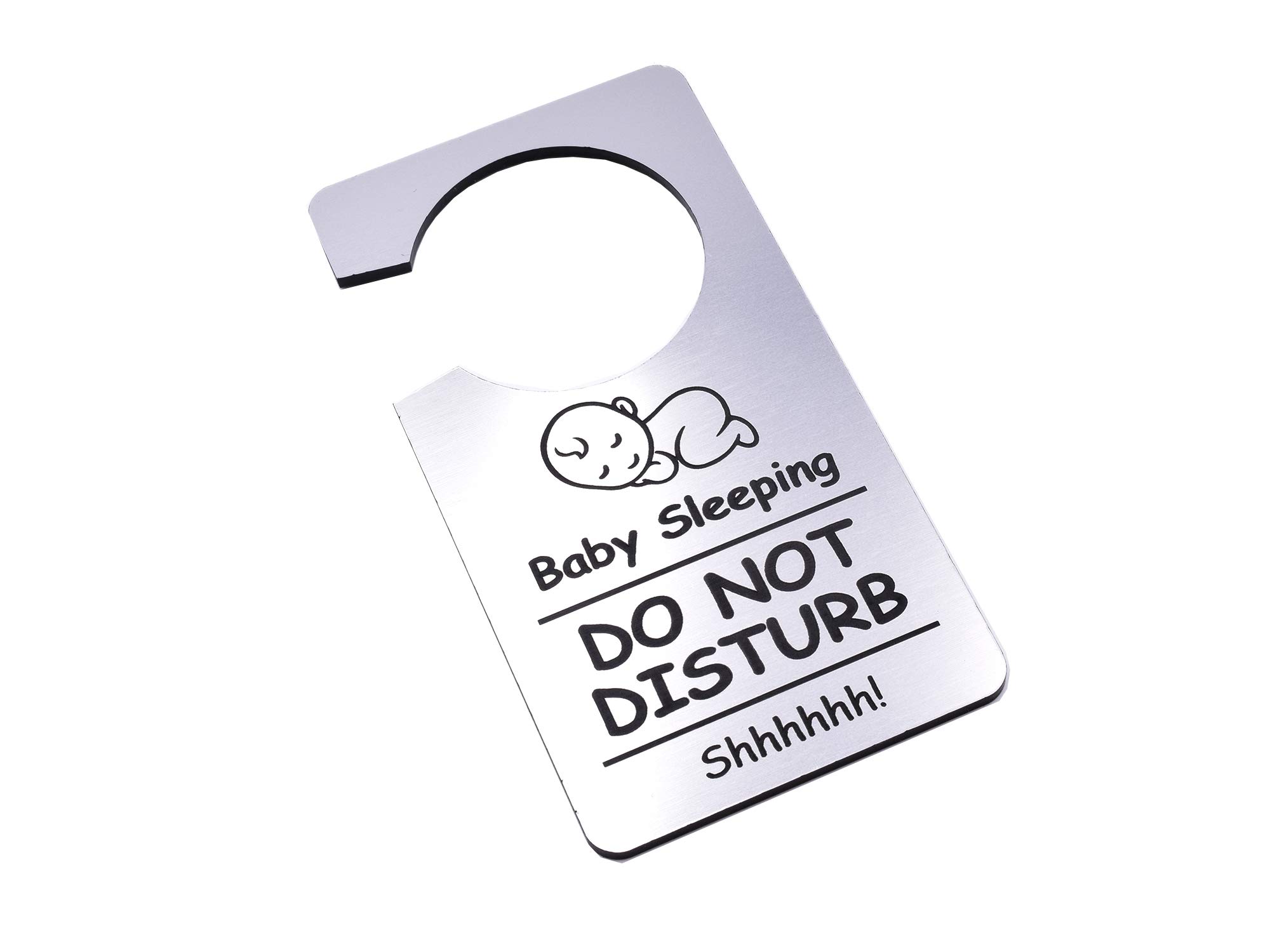 Baby Sleeping, Do Not Disturb Sign, Door Hanger - Engraved in Wood Sapele or Plywood/or a Silver Metallic Acrylic (Silver Acrylic)
