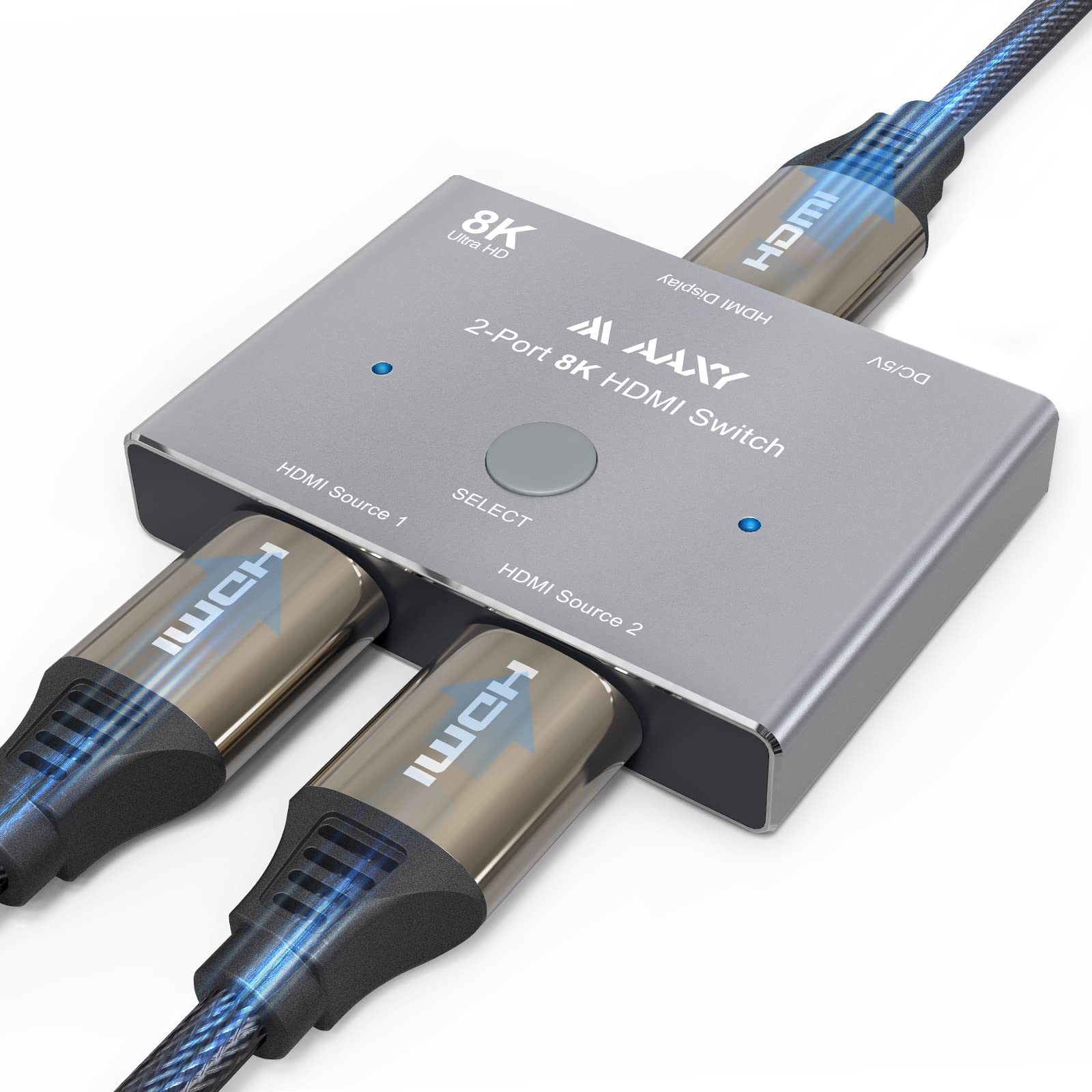 AAXY HDMI Switch 4k 120hz, Ultra Hd 8k High Speed 48gbps, HDMI 2.1 Directional Button Switch, 2 in 1 Out Supports 3D 8K@60Hz 4K@120Hz, Compatible for PS5 PS4 Projectors Monitor Blu-ray Player Xbox