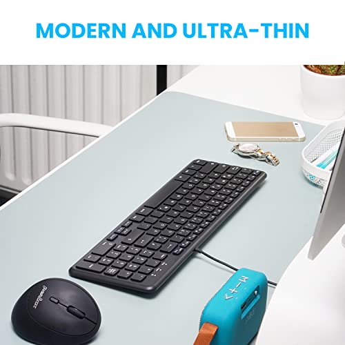 Perixx PERIBOARD-213U Wired Silent USB Scissor Keyboard - 14.45x4.76x0.70 Inches Compact Design with Number Pad - Black - US English (PB-213BUS-11738)