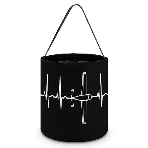 Airplane Pilot Heartbeat Halloween Tote Reusable Trick Or Treat Bucket Pumpkin Party Favor Bags with Hand Strap