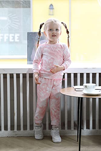 HAPPYMA Toddler Baby Girl Pants Sets Solid Color Long Sleeve Blouse Top + Pants Fall Outfits 2PCS Winter Newborn Clothes (Tie-dye: Pink, 18-24 Months)